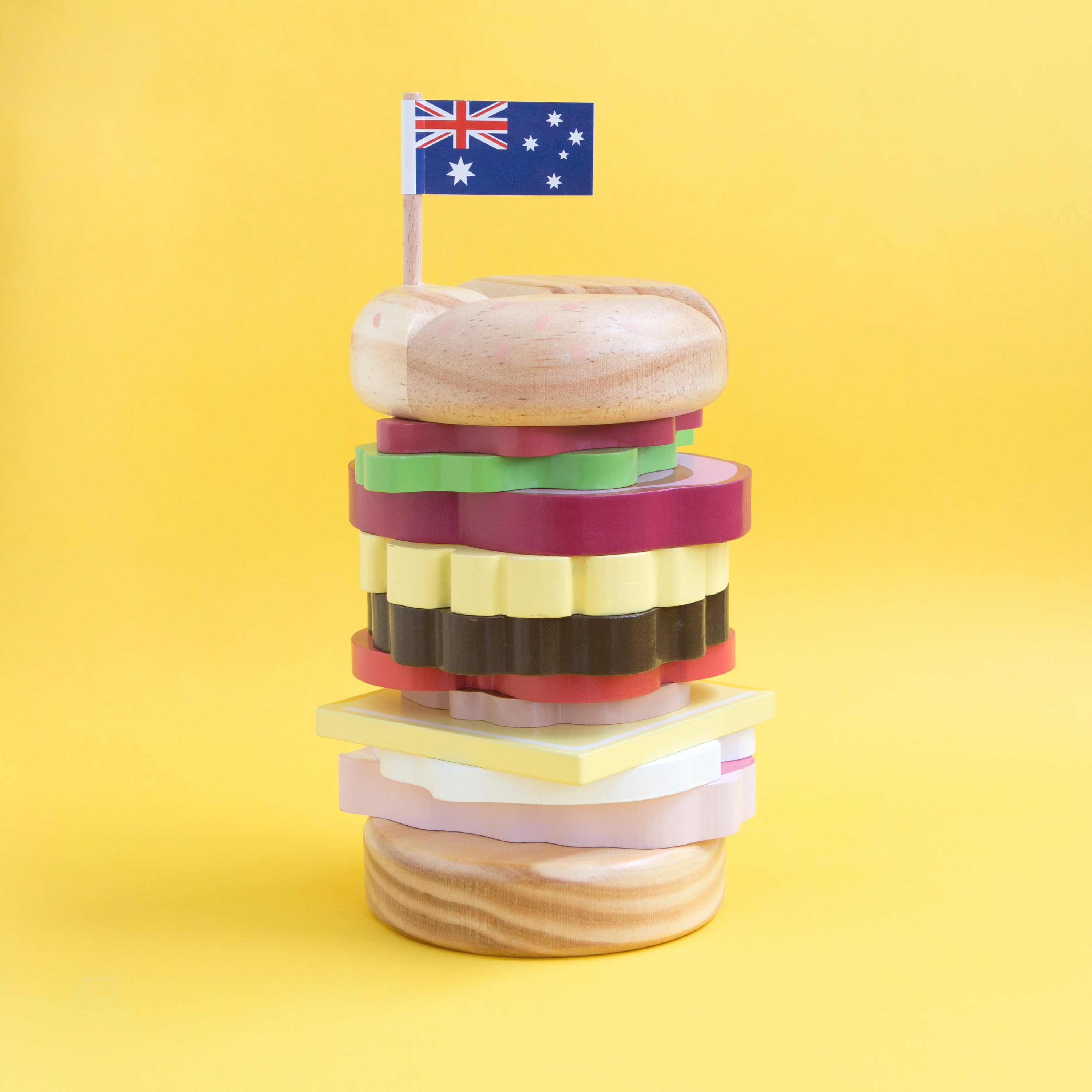 ICONIC WOODEN TOY - AUSTRALIAN STACKING BURGER | makemeiconic